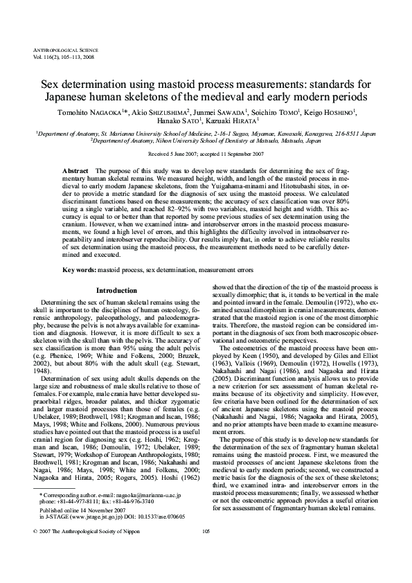 Pdf Sex Determination Using Mastoid Process Measurements Standards