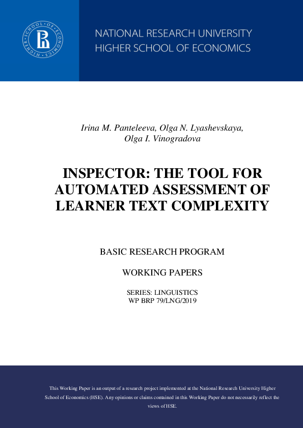 (PDF) Inspector: The Tool For Automated Assessment Of Learner Text Complexity
