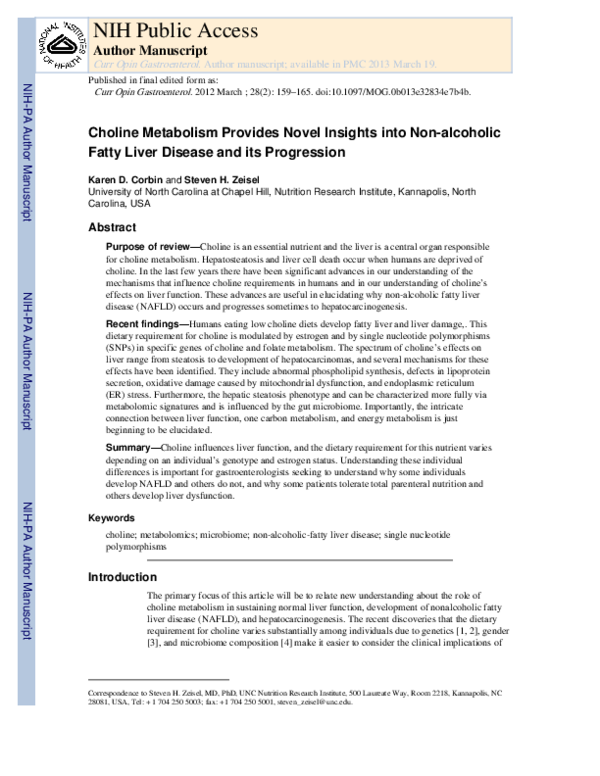 (PDF) Choline metabolism provides novel insights into nonalcoholic ...