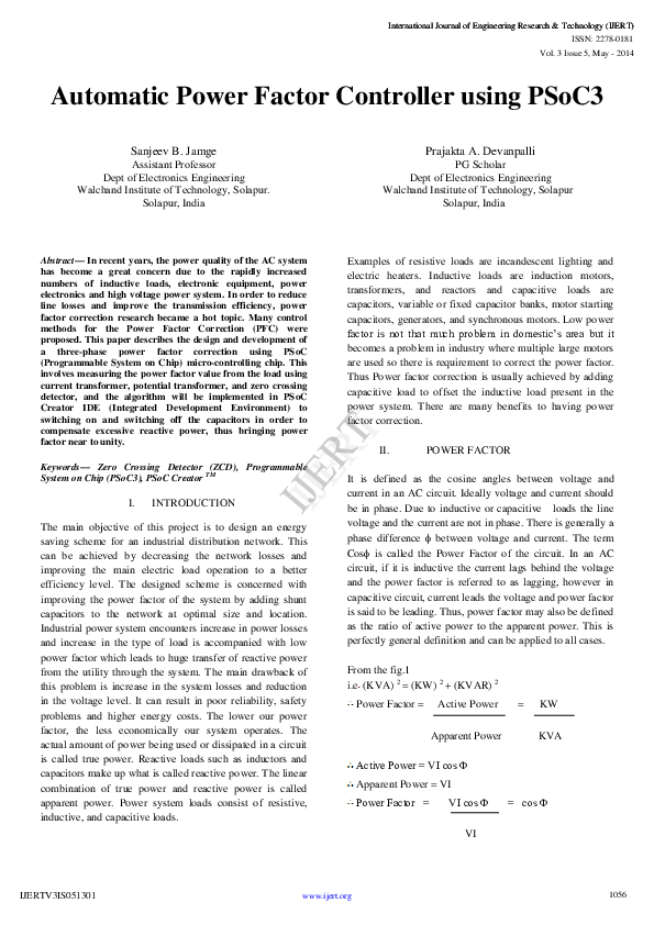(PDF) Automatic Power Factor Controller using PSoC3