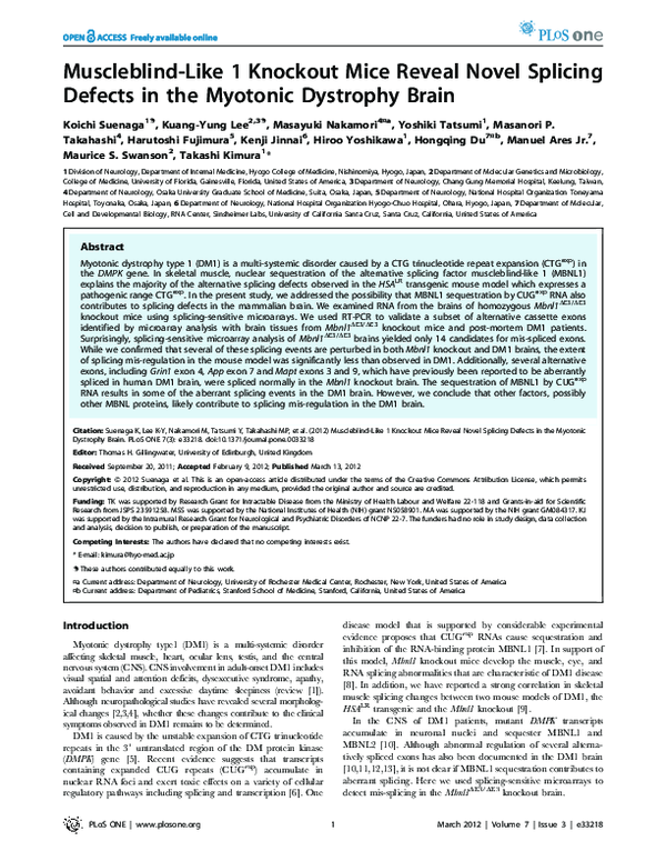 (PDF) Muscleblind-Like 1 Knockout Mice Reveal Novel Splicing Defects in ...
