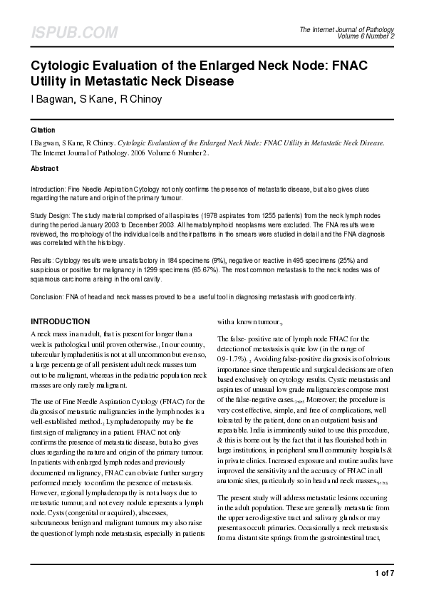 (PDF) Cytologic Evaluation of the Enlarged Neck Node: FNAC Utility in ...