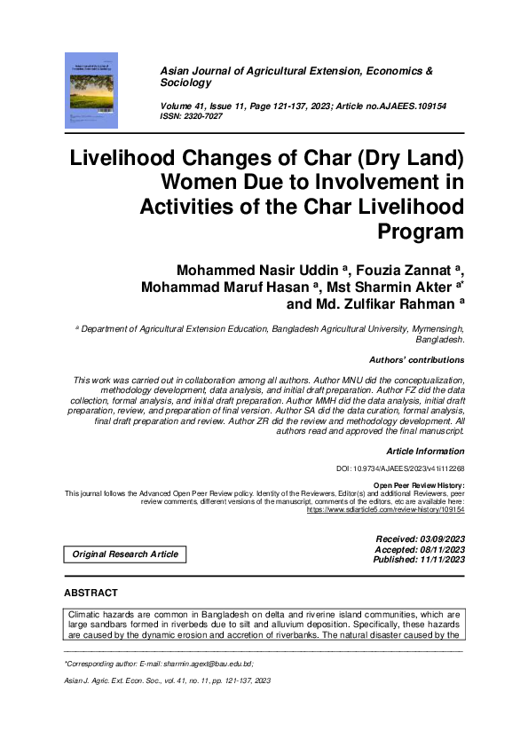(PDF) Livelihood Changes of Char (Dry Land) Women Due to Involvement in ...