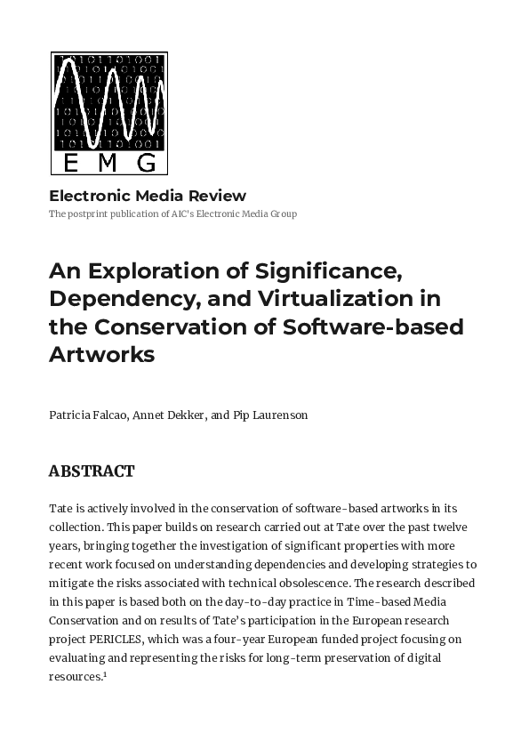 (PDF) An Exploration of Significance, Dependency, and Virtualization in the Conservation of ...