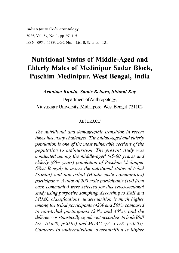 (PDF) Nutritional Status of Middle-Aged and Elderly Males of Medinipur ...