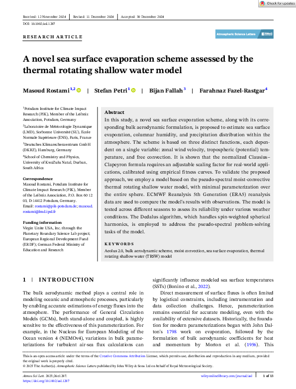 (PDF) A novel sea surface evaporation scheme assessed by the thermal ...