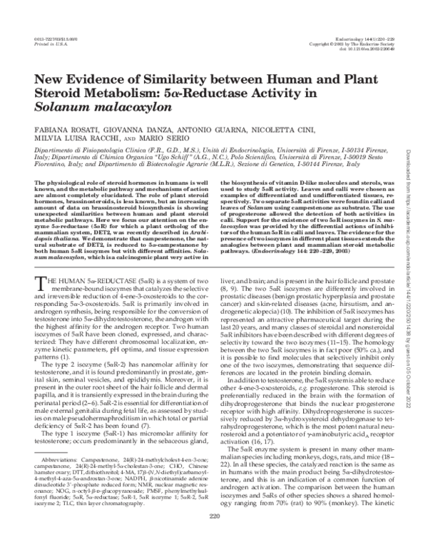 (PDF) New Evidence of Similarity between Human and Plant Steroid Metabolism: 5α-Reductase ...