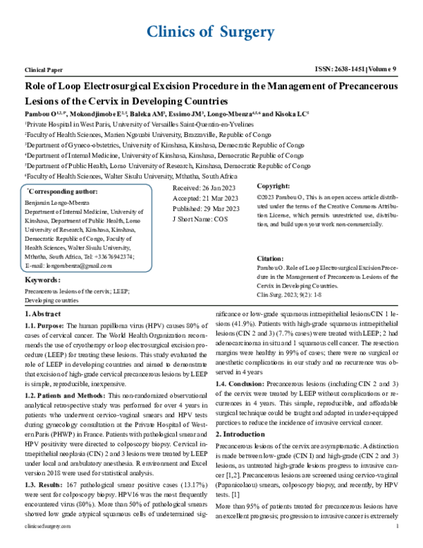 (PDF) Role of Loop Electrosurgical Excision Procedure in the Management ...