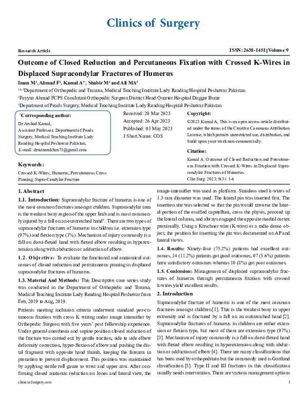 (PDF) Outcome of Closed Reduction and Percutaneous Fixation with ...