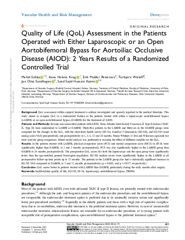 (PDF) Quality of Life (QoL) Assessment in the Patients Operated with ...
