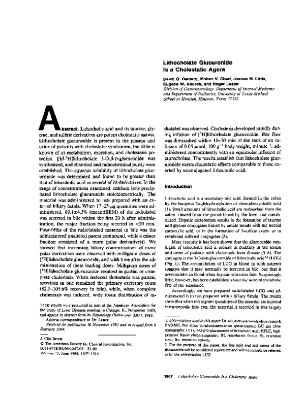 (PDF) Lithocholate glucuronide is a cholestatic agent