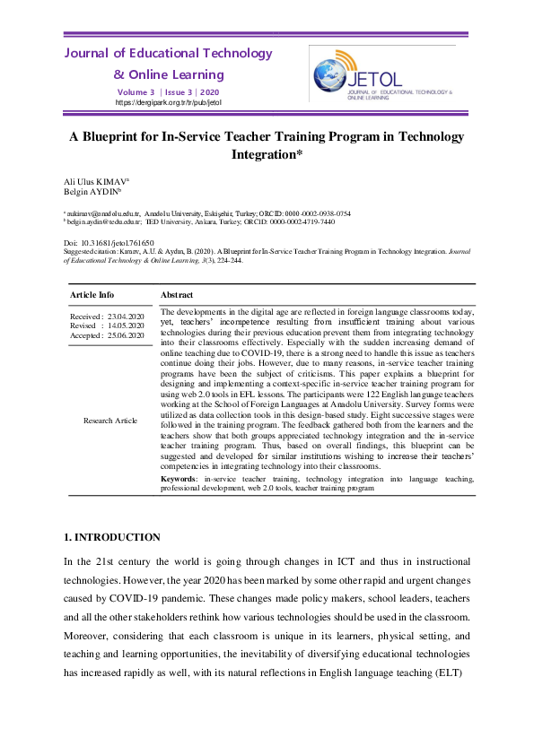 (PDF) A Blueprint for In-Service Teacher Training Program in Technology Integration