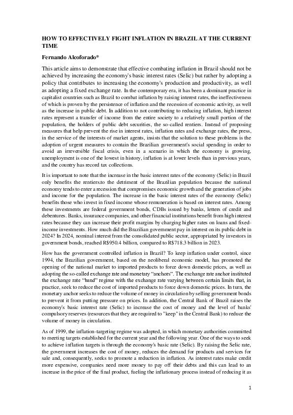 (PDF) HOW TO EFFECTIVELY FIGHT INFLATION IN BRAZIL AT THE CURRENT TIME