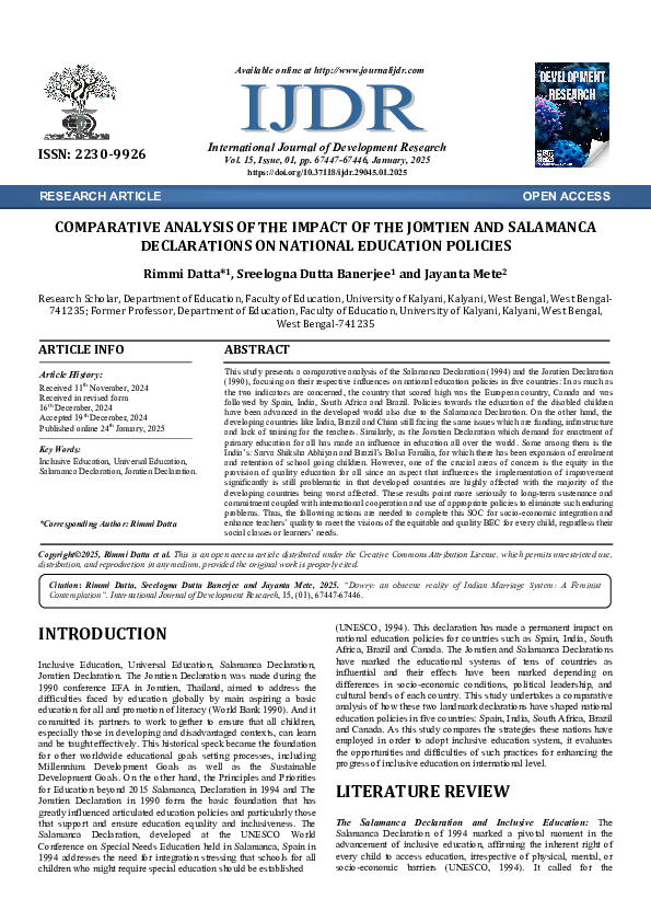 (PDF) COMPARATIVE ANALYSIS OF THE IMPACT OF THE JOMTIEN AND SALAMANCA ...