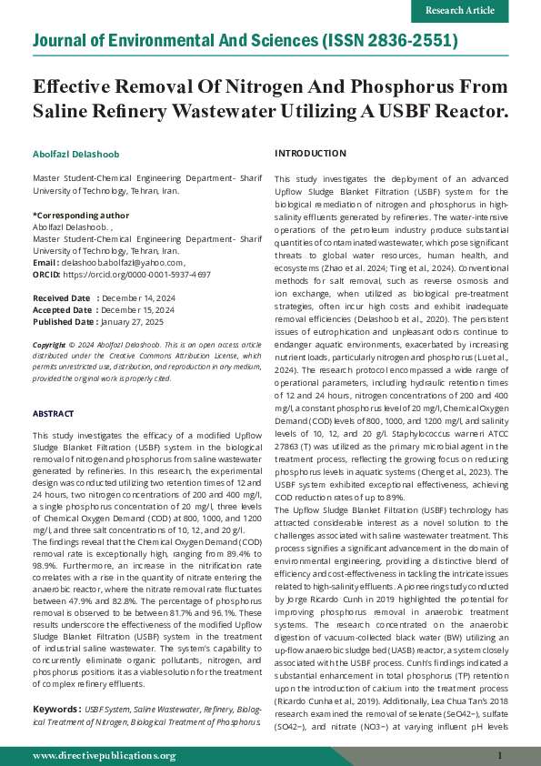 (PDF) Effective Removal Of Nitrogen And Phosphorus From Saline Refinery ...