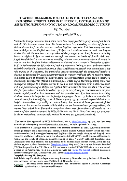 (PDF) TEACHING BULGARIAN FOLKTALES IN THE EFL CLASSROOM: EXPLORING ...