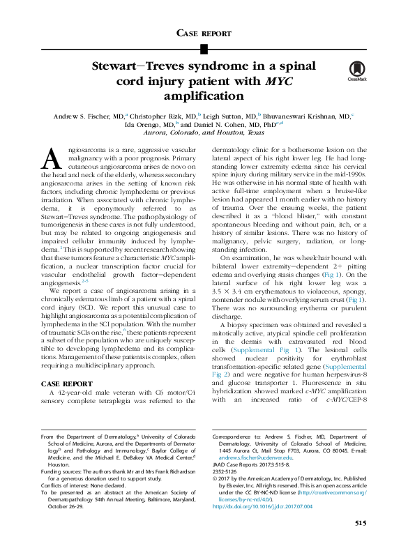 (PDF) Stewart–Treves syndrome in a spinal cord injury patient with MYC ...