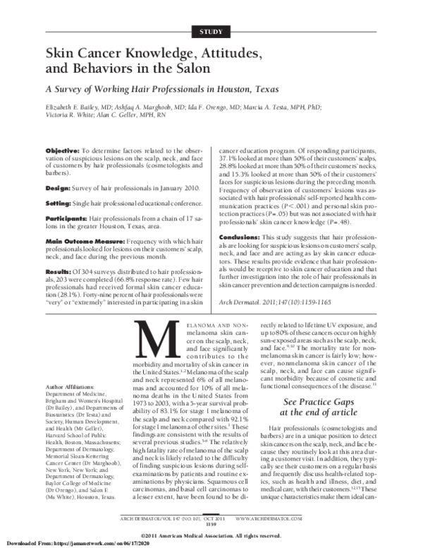 (PDF) Skin Cancer Knowledge, Attitudes, and Behaviors in the Salon