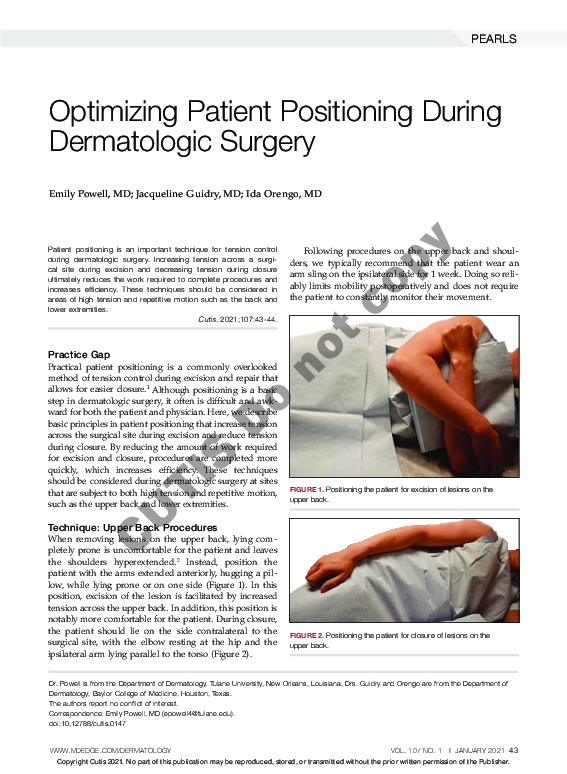 (PDF) Optimizing patient positioning during dermatologic surgery