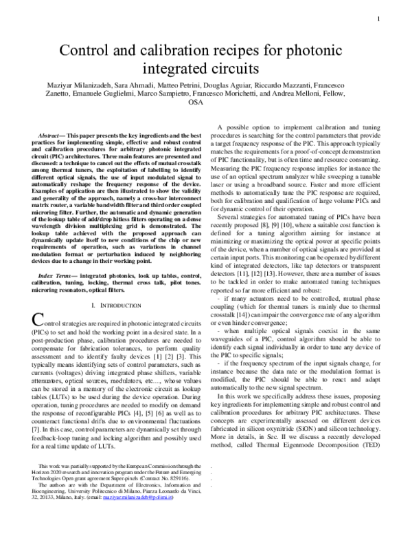 (PDF) Control and Calibration Recipes for Photonic Integrated Circuits