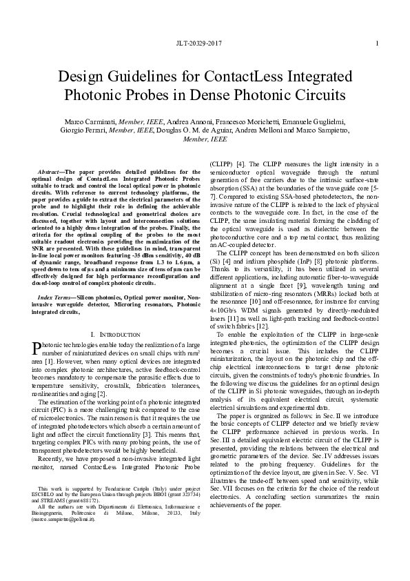 (PDF) Design Guidelines for Contactless Integrated Photonic Probes in Dense Photonic Circuits