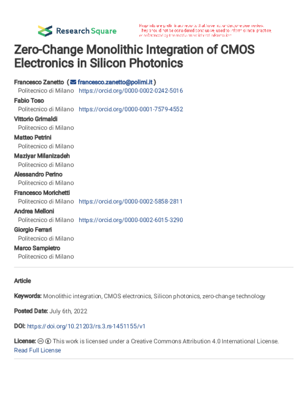 (PDF) Zero-Change Monolithic Integration of CMOS Electronics in Silicon Photonics