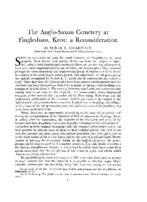 (PDF) The Anglo-Saxon Cemetery at Finglesham, Kent: a Reconsideration