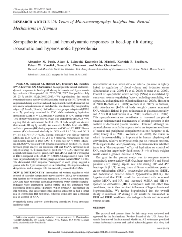 (PDF) Sympathetic neural and hemodynamic responses to head-up tilt ...
