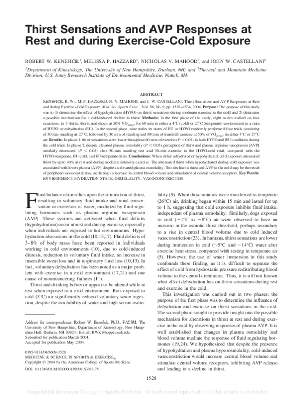(PDF) Thirst Sensations and AVP Responses at Rest and during Exercise ...