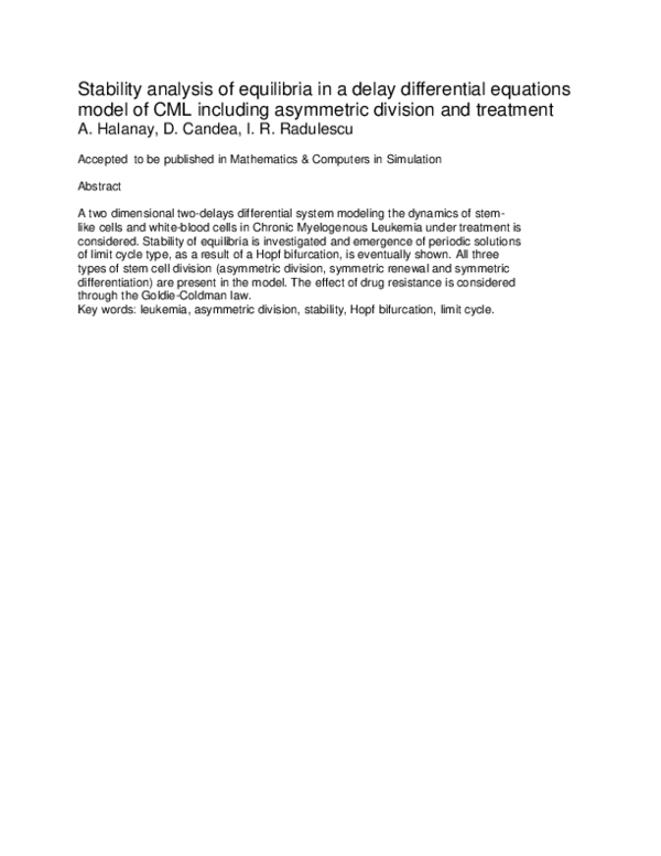 (PDF) Stability analysis of equilibria in a delay differentialequations model of CML including ...