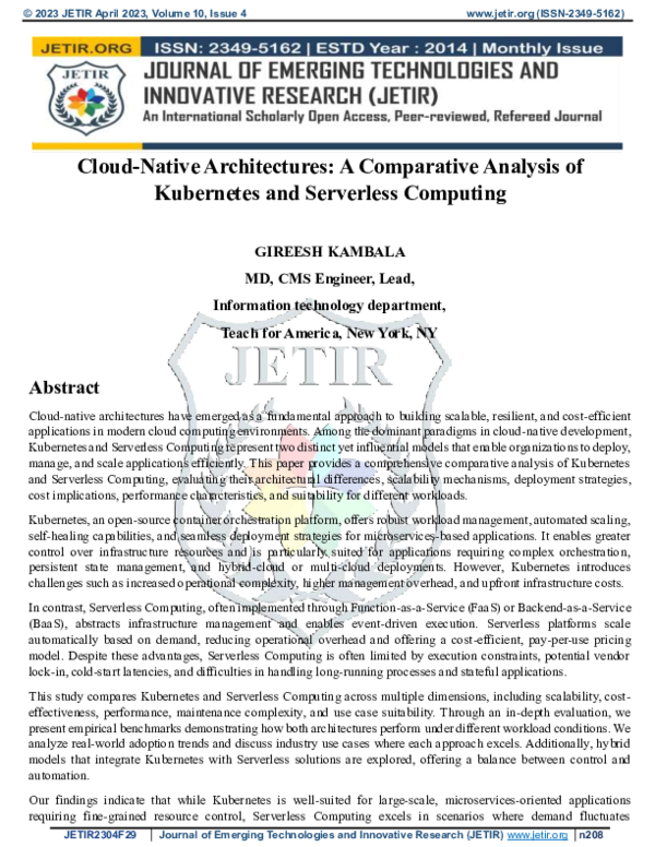 (PDF) Cloud-Native Architectures: A Comparative Analysis of Kubernetes ...