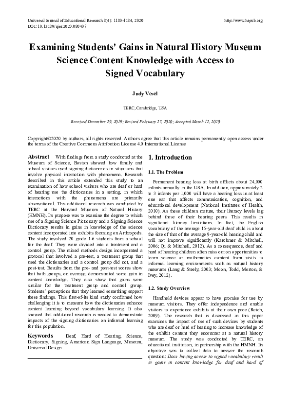 (PDF) Examining Students' Gains in Natural History Museum Science ...