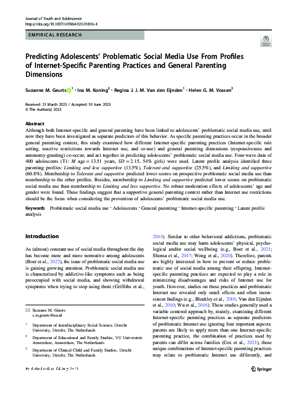 (PDF) Predicting Adolescents’ Problematic Social Media Use From ...