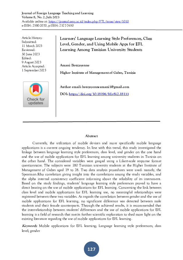 (PDF) Learners’ Language Learning Style Preferences, Class Level, Gender, and Using Mobile Apps ...
