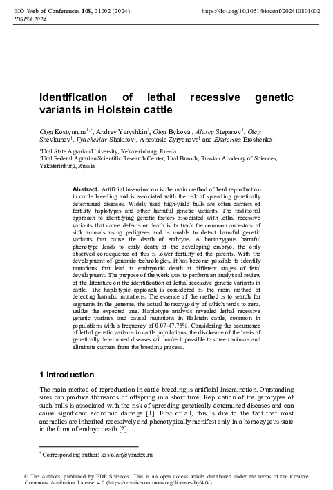 (PDF) Identification of lethal recessive genetic variants in Holstein ...
