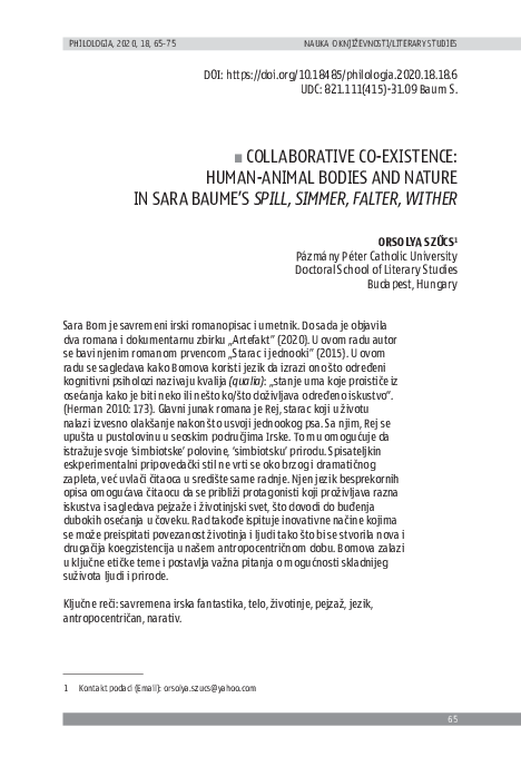 (PDF) Collaborative Co-Existence: Human-Animal Bodies and Nature in Sara Baume’s Spill, Simmer ...