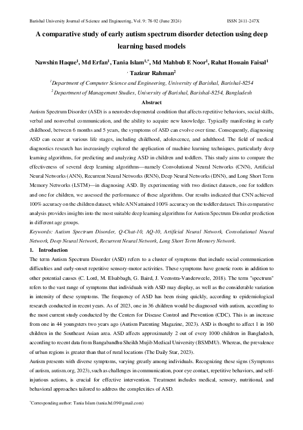 (PDF) A comparative study of early autism spectrum disorder detection using deep learning based ...