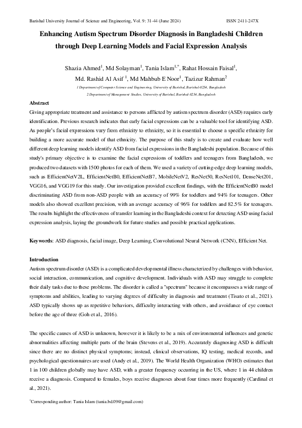 (PDF) Enhancing Autism Spectrum Disorder Diagnosis in Bangladeshi Children through Deep Learning ...