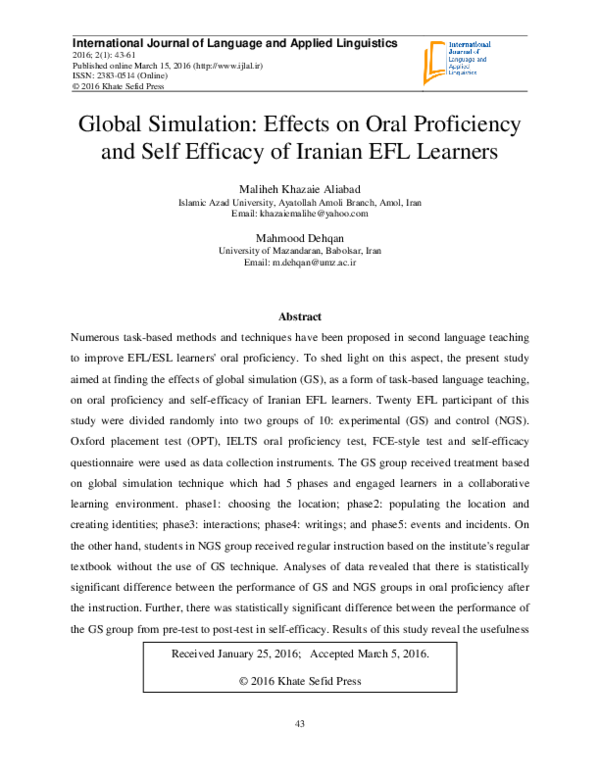 (PDF) International Journal of Language and Applied Linguistics Global Simulation: Effects on ...