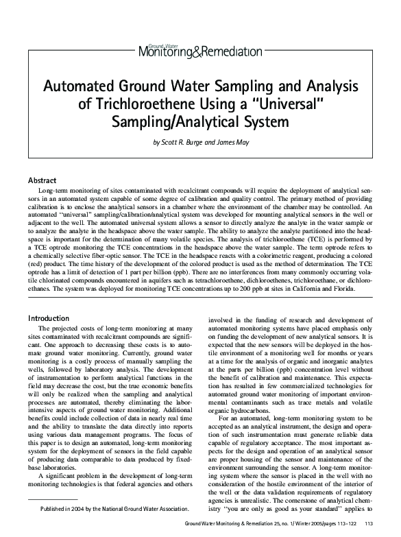 (PDF) Automated ground water sampling and analysis of trichloroethene ...
