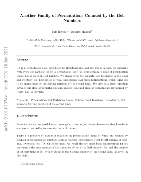(PDF) Another Family of Permutations Counted by the Bell Numbers