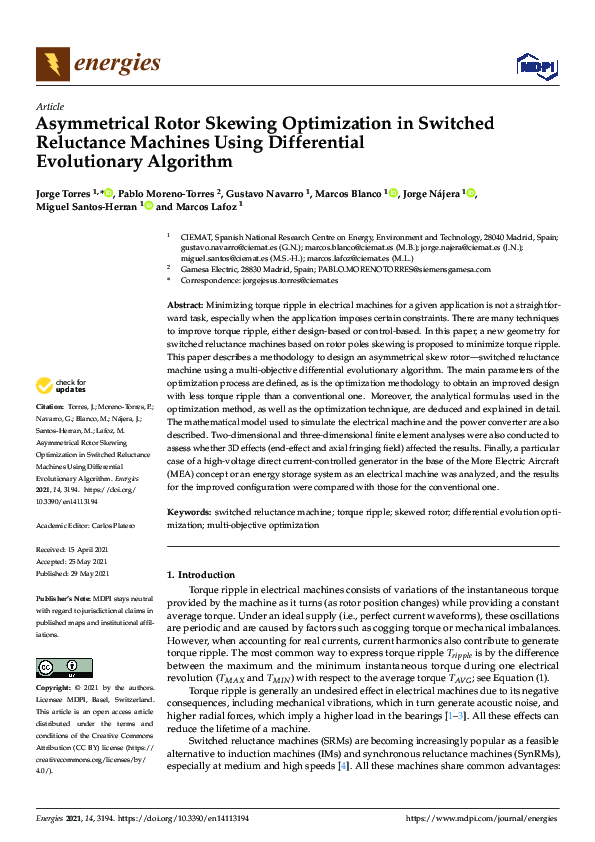 (PDF) Asymmetrical Rotor Skewing Optimization in Switched Reluctance Machines Using Differential ...
