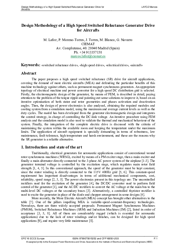 (PDF) Design methodology of a high speed switched reluctance generator drive for aircrafts