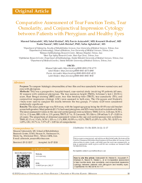 (PDF) Comparative assessment of tear function tests, tear osmolarity ...