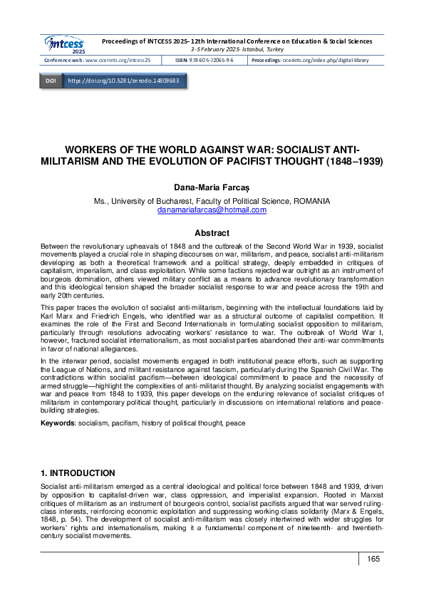 (PDF) WORKERS OF THE WORLD AGAINST WAR: SOCIALIST ANTI-MILITARISM AND ...