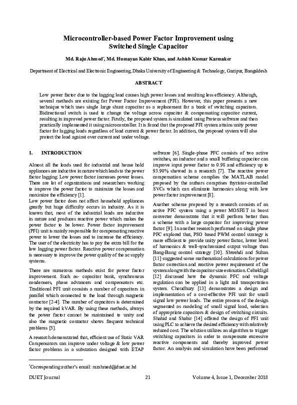 (PDF) Microcontroller based Power Factor iMProveMent by using switched single caPacitor