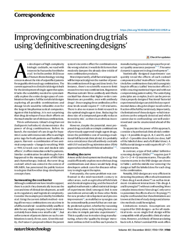 (PDF) Improving combination drug trials using ‘definitive screening ...