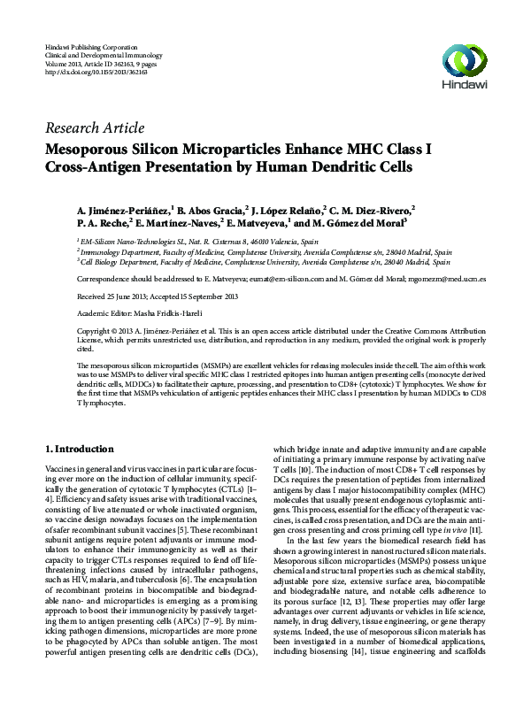 (PDF) Mesoporous Silicon Microparticles Enhance MHC Class I Cross ...