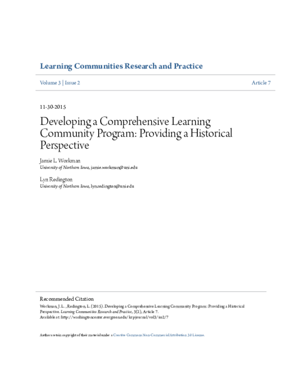(PDF) Developing a Comprehensive Learning Community Program: Providing ...