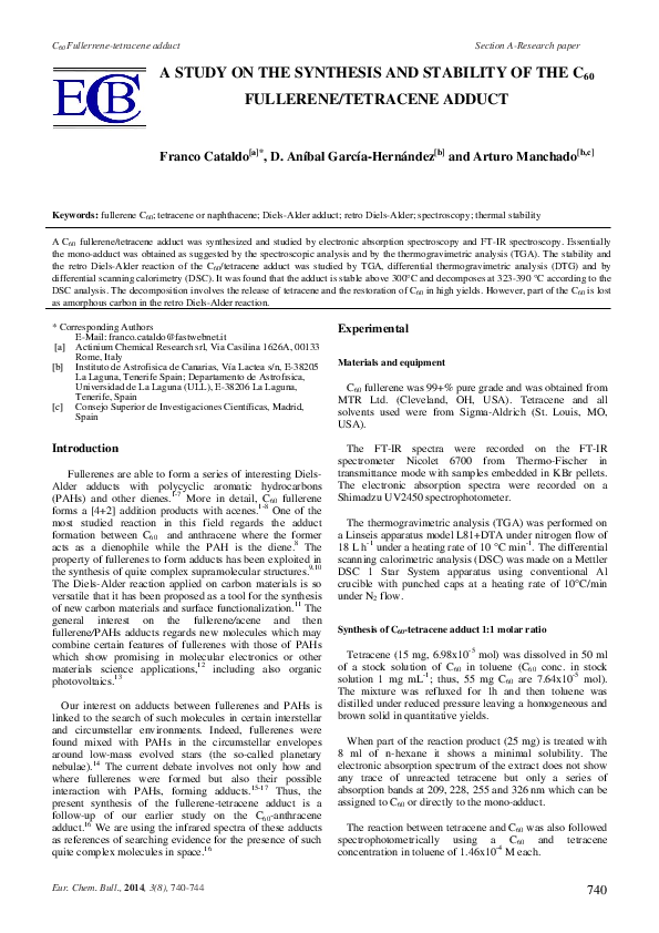 (PDF) A Study on the Synthesis and Stability of the C60 Fullerene/Tetracene Adduct